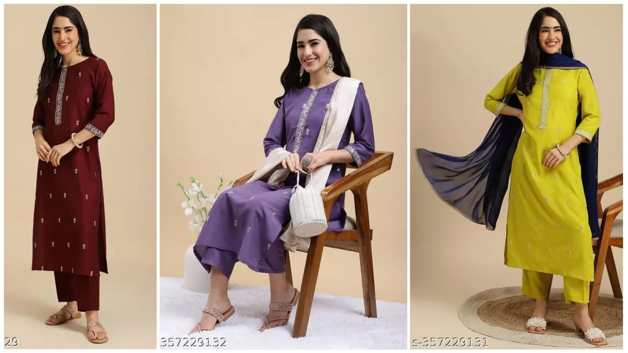 Women's Chinon Embroidery Kurta Set with Dupatta 2026